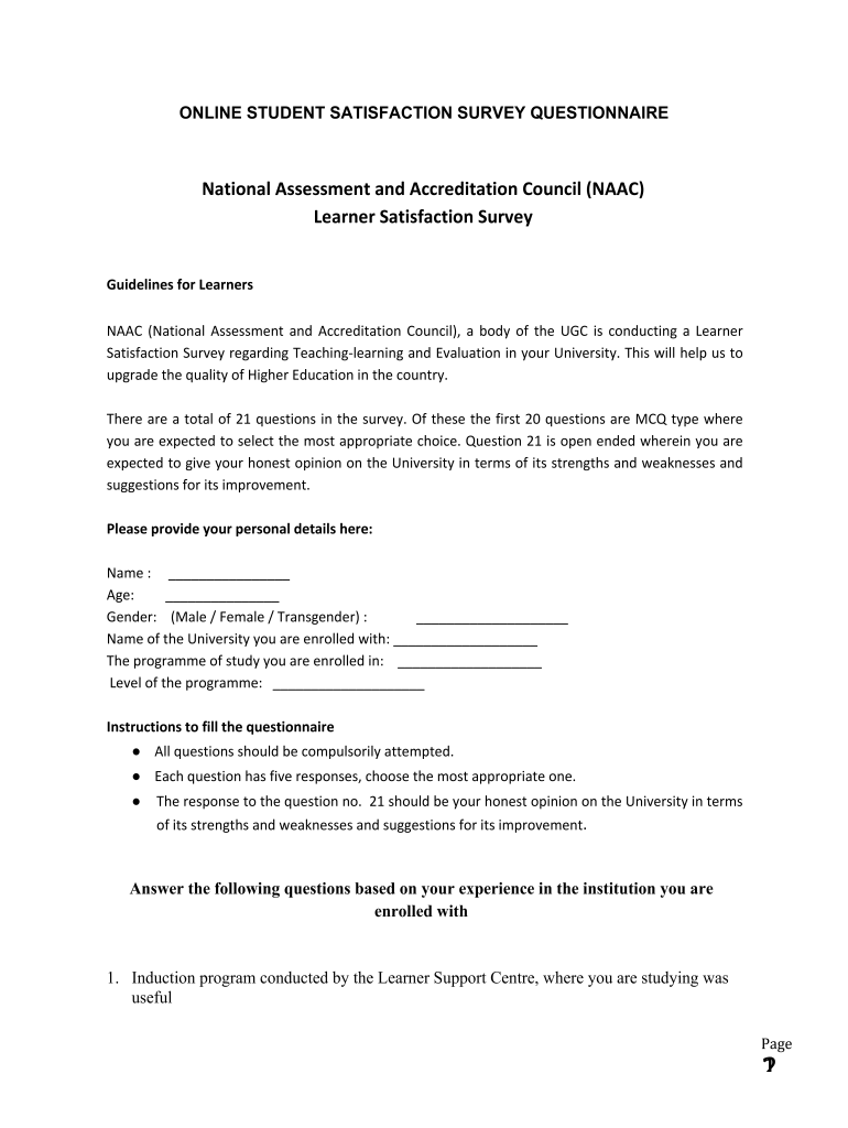 Fillable Online naac student survey form Fax Email Print - pdfFiller