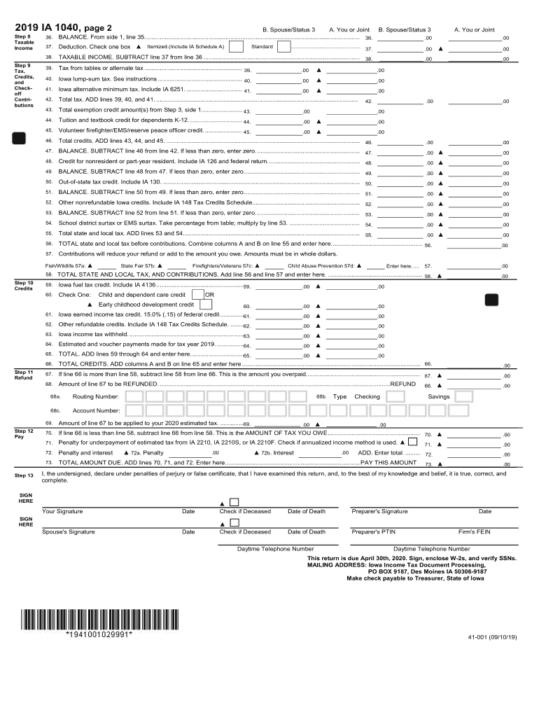 Fillable Online IA 1040 Individual Income Tax Return, 41-001 ...