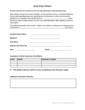 Fillable Online Cattle Origin Affidavit Fax Email Print - pdfFiller