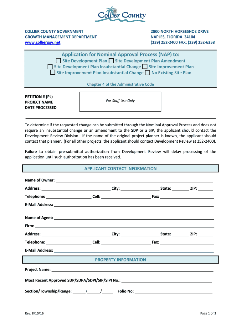 Fillable Online Application for Nominal Approval Process (NAP) to: Fax ...