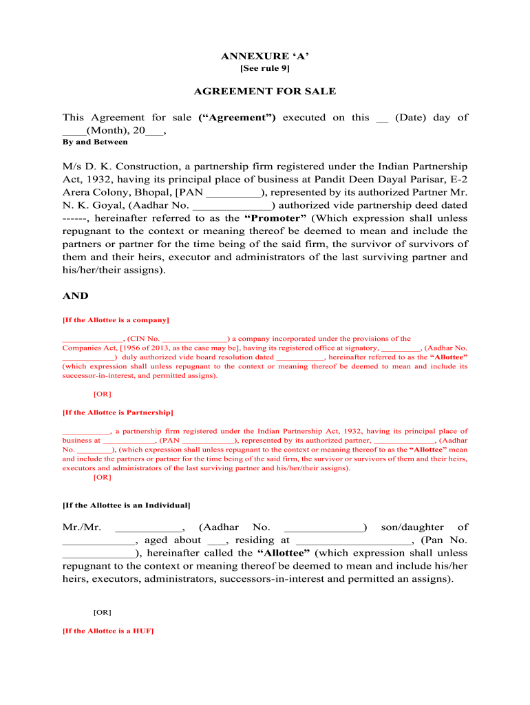 Fillable Online Agreement) executed on this (Date) day of (Month), Fax ...