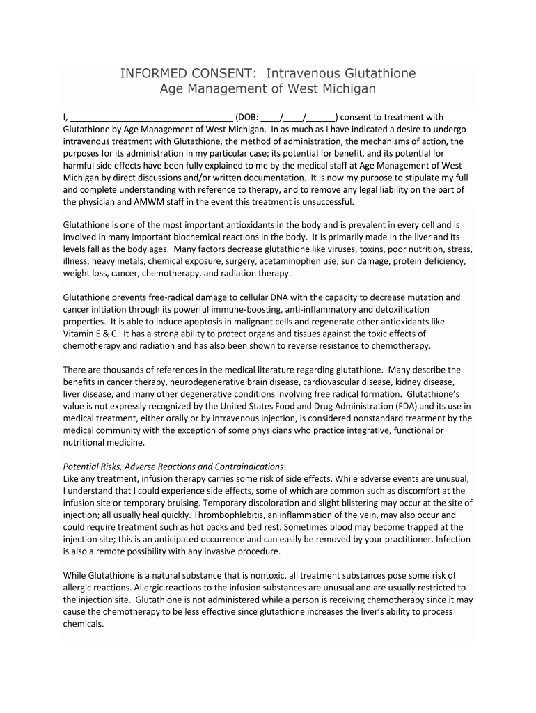 Fillable Online INFORMED CONSENT: Intravenous Glutathione Fax Email ...