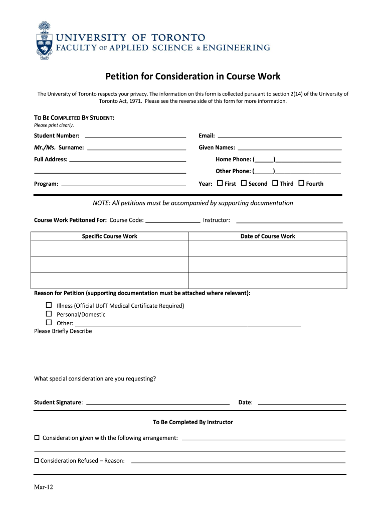 Fillable Online Special Consideration Form - Toronto Philosophy ...