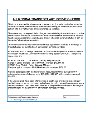 Fillable Online AIR MEDICAL TRANSPORT AUTHORIZATION FORM Fax Email ...
