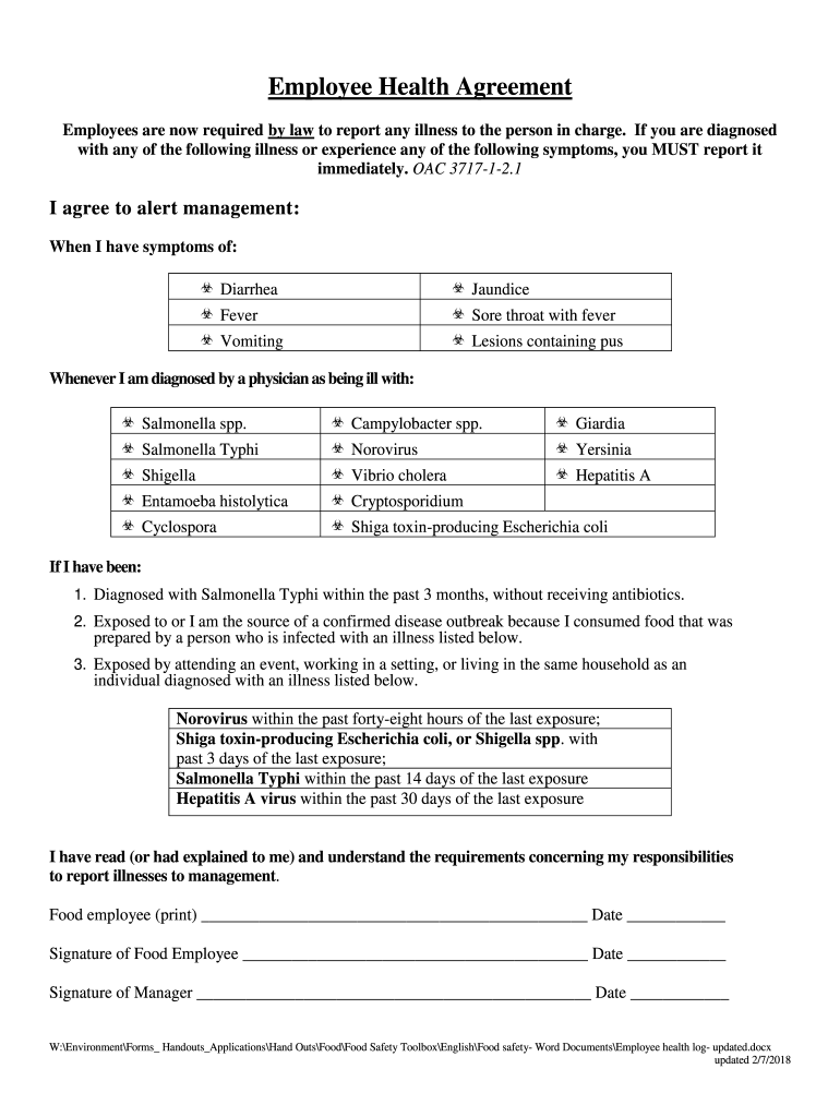 Fillable Online sample written food employee health policy - eprma Fax ...