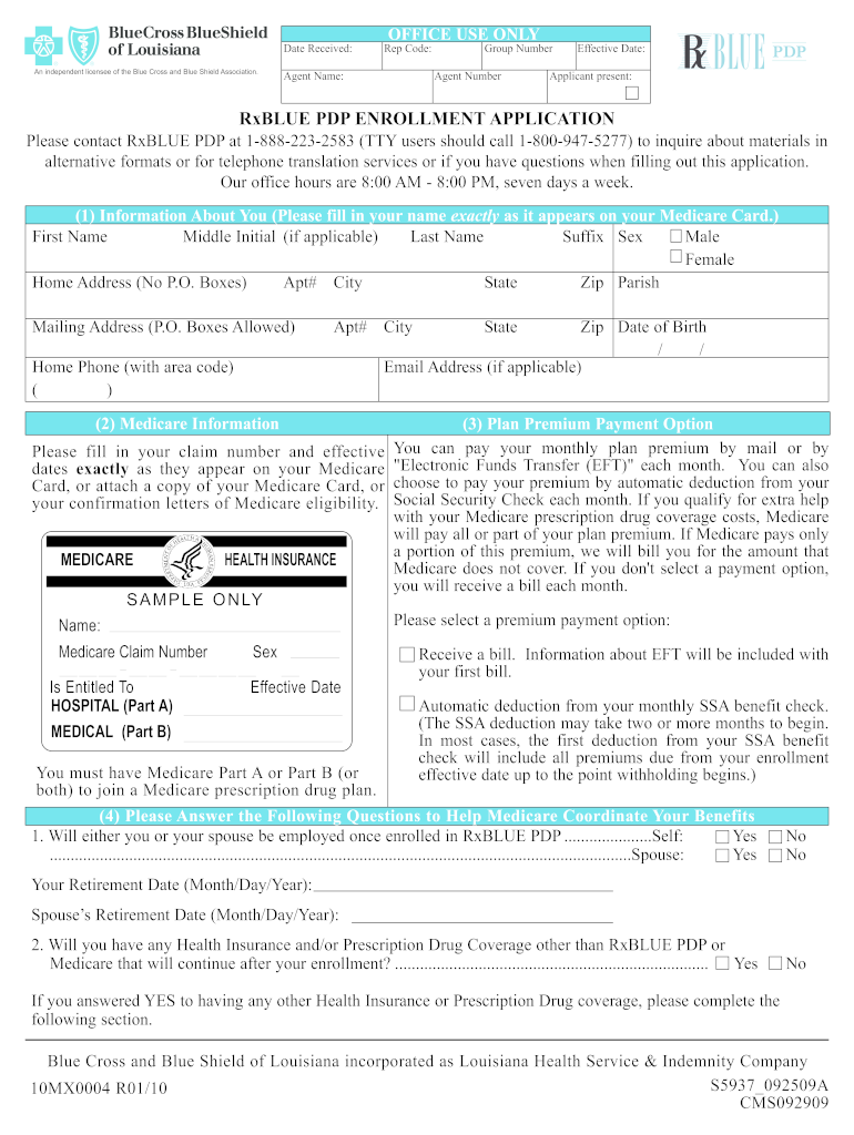 Fillable Online Prescription Blue PDP Individual Enrollment Form Fax ...