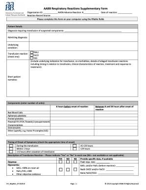 Fillable Online AABB Respiratory Reactions Supplementary Form Fax Email ...