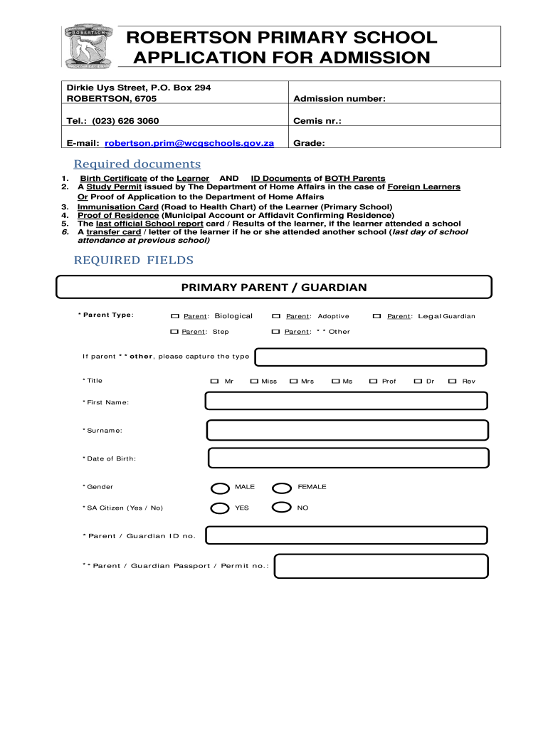 Fillable Online WCED APPLICATION FOR ADMISSION 2020 - ENGLISH (1) Fax ...
