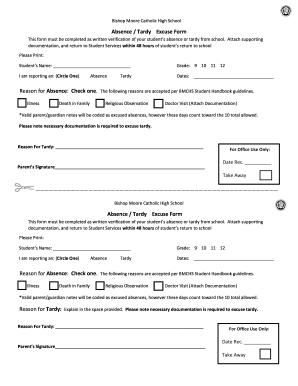 Fillable Online Absence / Tardy Excuse Form Fax Email Print - pdfFiller