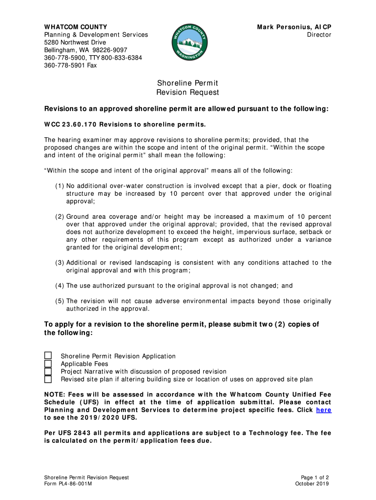 Fillable Online Shoreline Permit Revision Request Form - Whatcom County ...