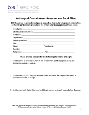 Fillable Online Arthropod Containment AssuranceSand Flies - BEI ...