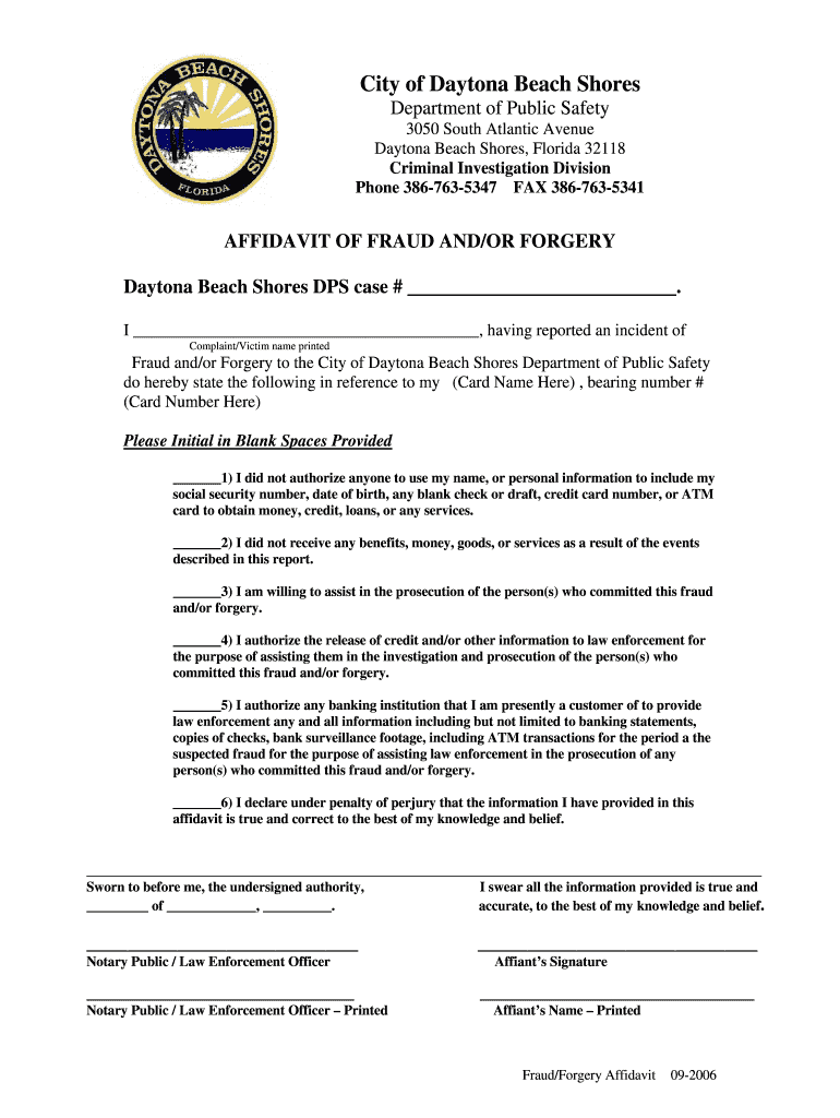 Fillable Online City of Daytona Beach Shores - Affidavit of Fraud And ...