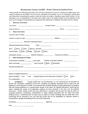 Fillable Online Montezuma County Landfill - Waste Characterization Form ...