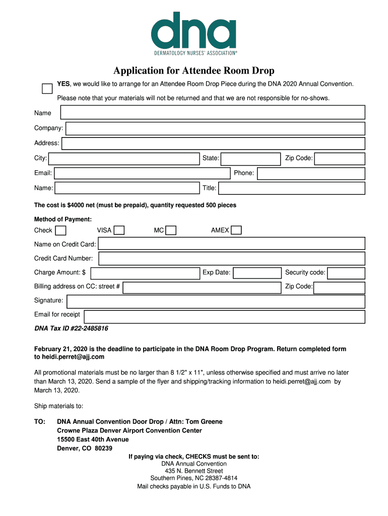 Fillable Online Application for Attendee Room Drop Fax Email Print ...