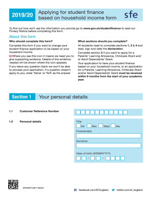 Fillable Online Applying for student finance based on household income ...