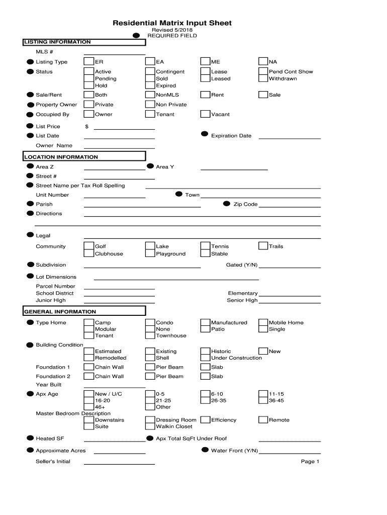 Fillable Online Residential Matrix Input Sheet Fax Email Print - pdfFiller