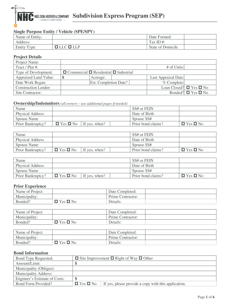 Fillable Online Subdivision Express Program (SEP) Fax Email Print ...