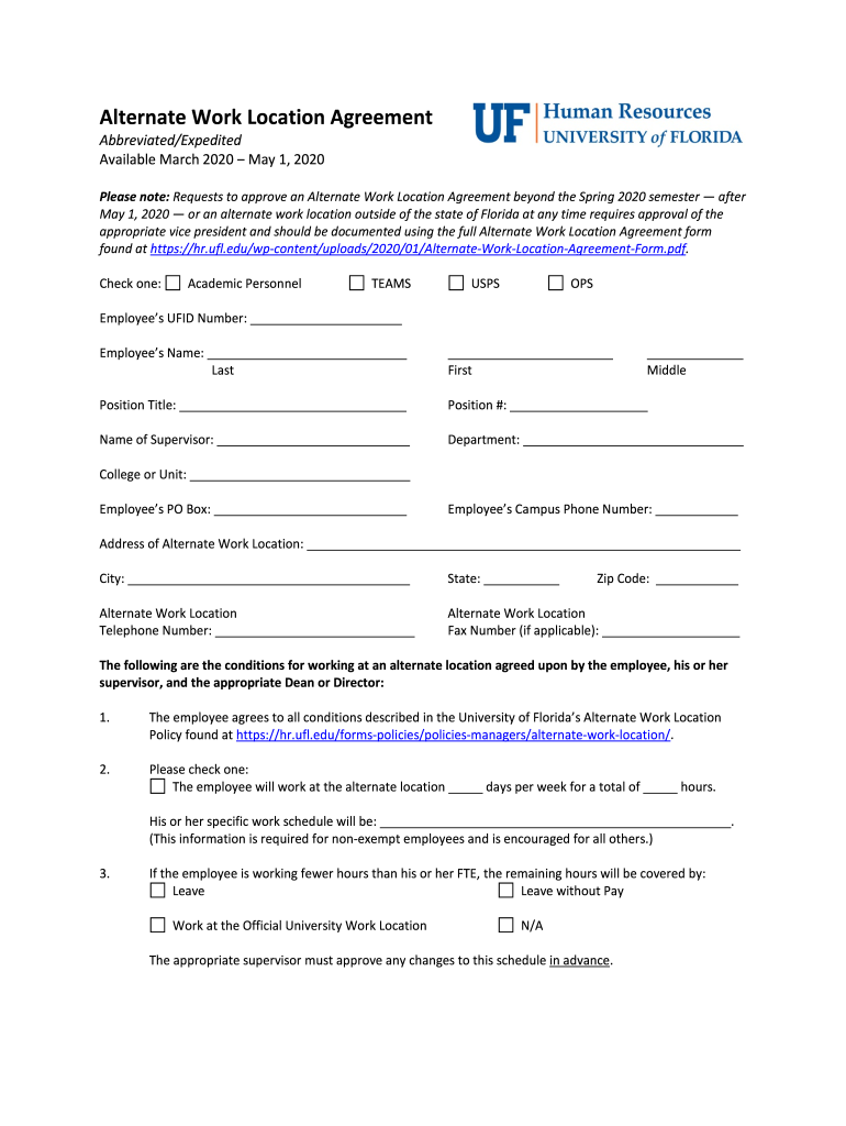 Fillable Online Middlebury Temporary Alternate Work Location Agreement ...