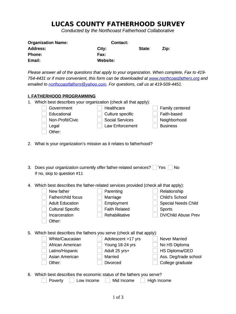 LUCAS COUNTY FATHERHOOD EVALUATION Doc Template | pdfFiller