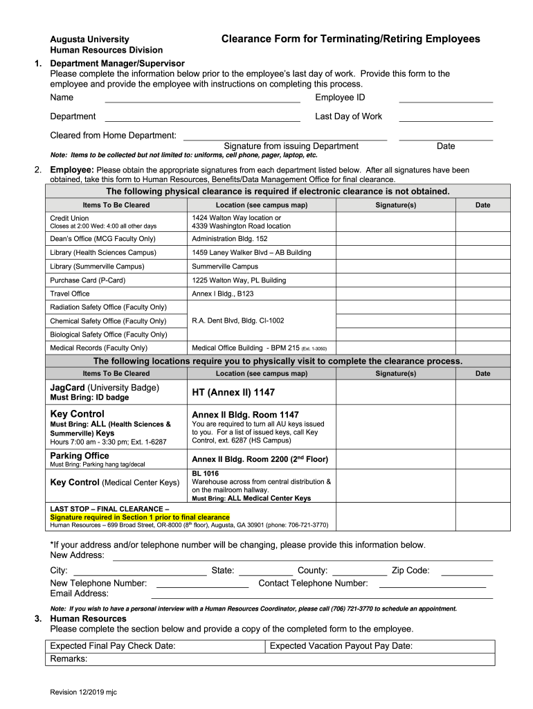 Fillable Online Clearance Form for Terminating/Retiring Employees Fax Email Print - pdfFiller