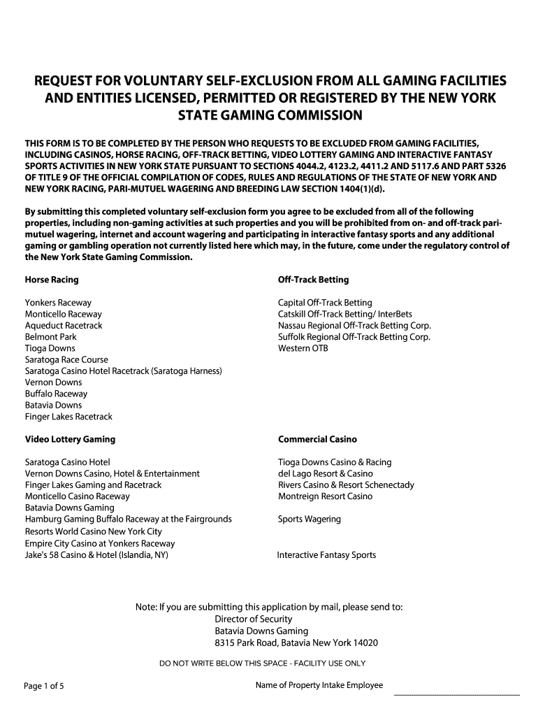 Fillable Online Request for Voluntary Self-Exclusion Form Fax Email ...