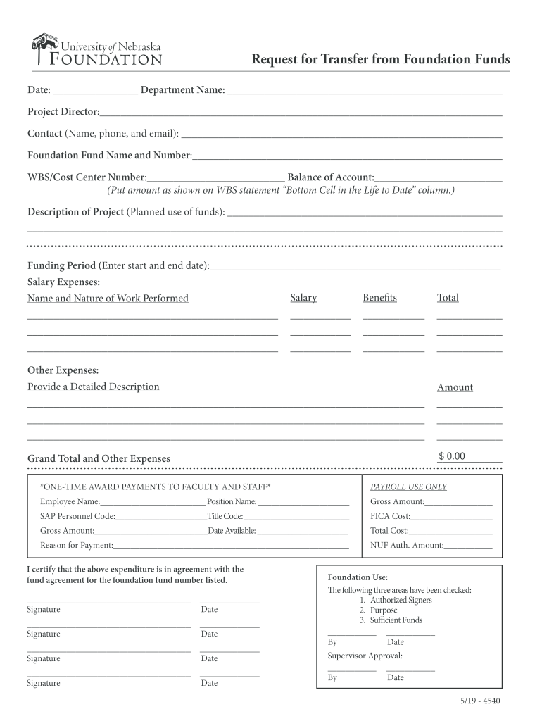 Fillable Online 4540-2019-UNF-MISC-Foundation Request for Transfer ...