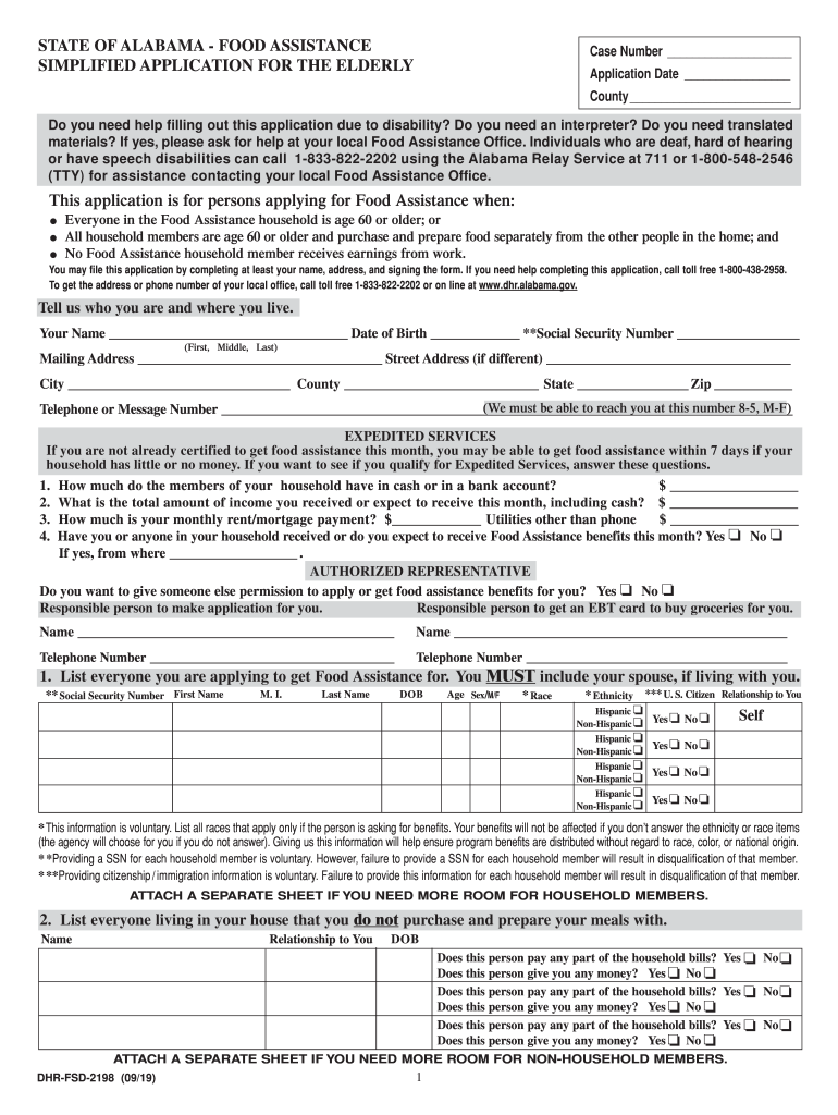 Fillable Online Food AssistanceAlabama Department of Human Resources ...
