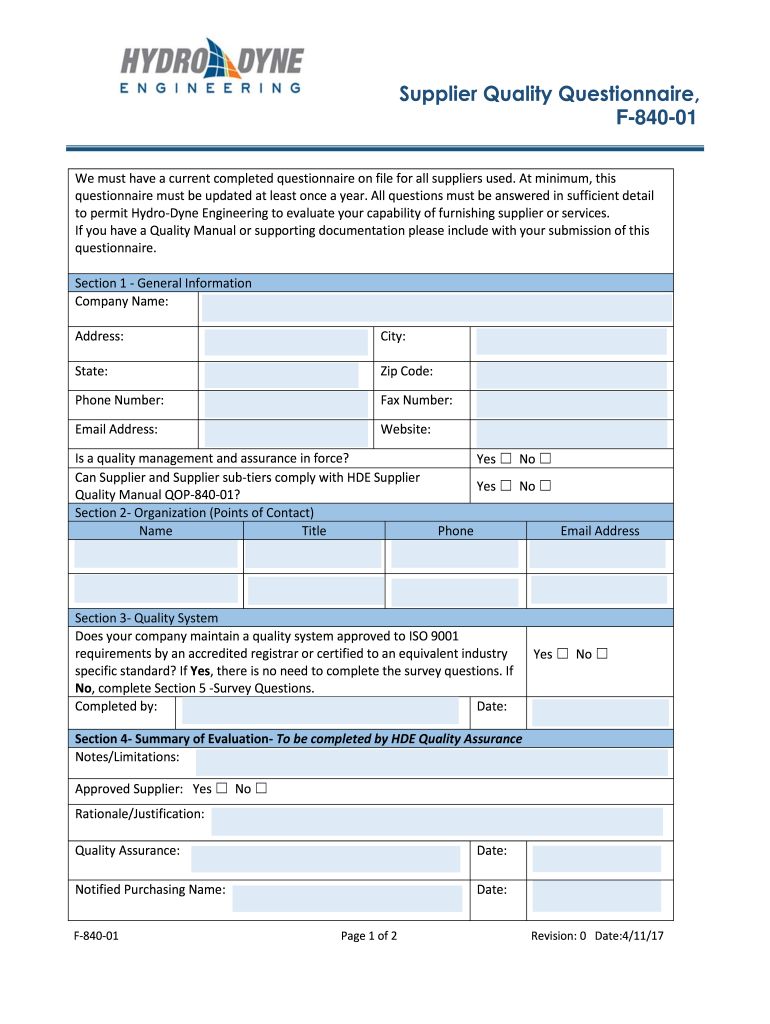 Supplier Quality Survey - Fill Online, Printable, Fillable, Blank ...