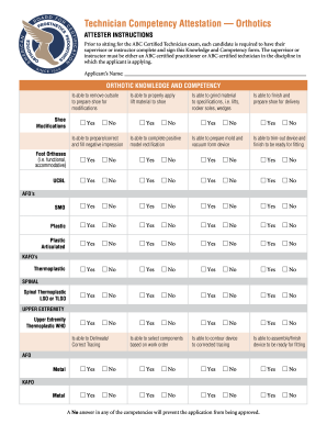 Fillable Online Technician Competency Attestation Orthotics Fax Email ...