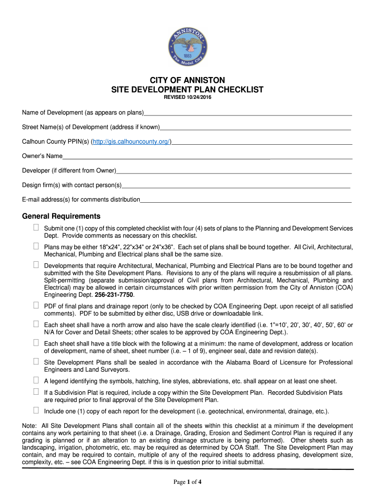 Fillable Online CITY OF ANNISTON SITE DEVELOPMENT PLAN CHECKLIST Fax ...