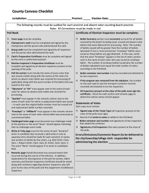 Fillable Online County Canvass Checklist. County Canvass Checklist Fax ...