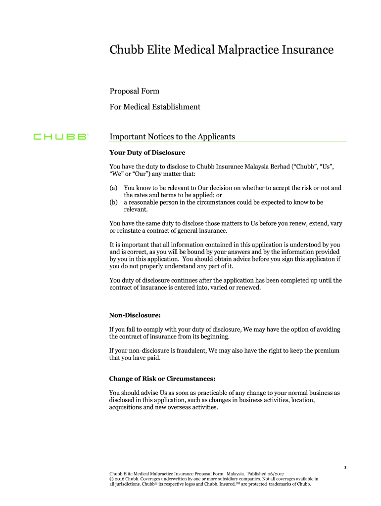 Fillable Online Medical Malpractice Insurance Proposal Form for ...