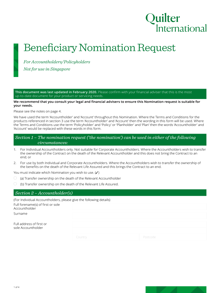 Fillable Online Beneficiary Nomination Request Fax Email Print - pdfFiller