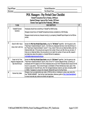 Fillable Online POL Managers - Pay Period Close Checklist Fax Email ...