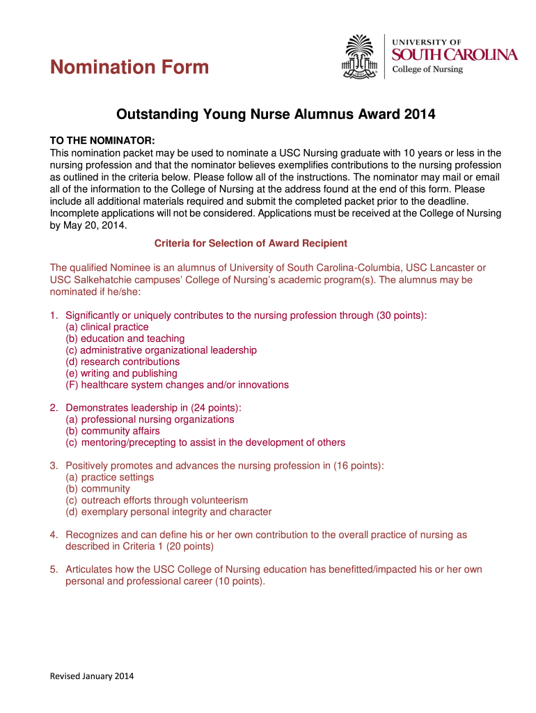 Fillable Online Final Outstanding Young Nurse Alumnus Nomination 2011 2 16 11.docx Fax Email ...
