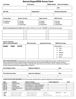 Fillable Online Banner/Argos/BDM Access Form Fax Email Print - pdfFiller