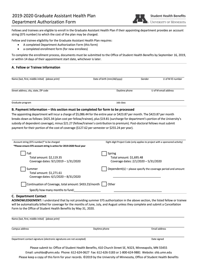 Fillable Online 2019-2020 GAHP Department Authorization Form Fax Email ...