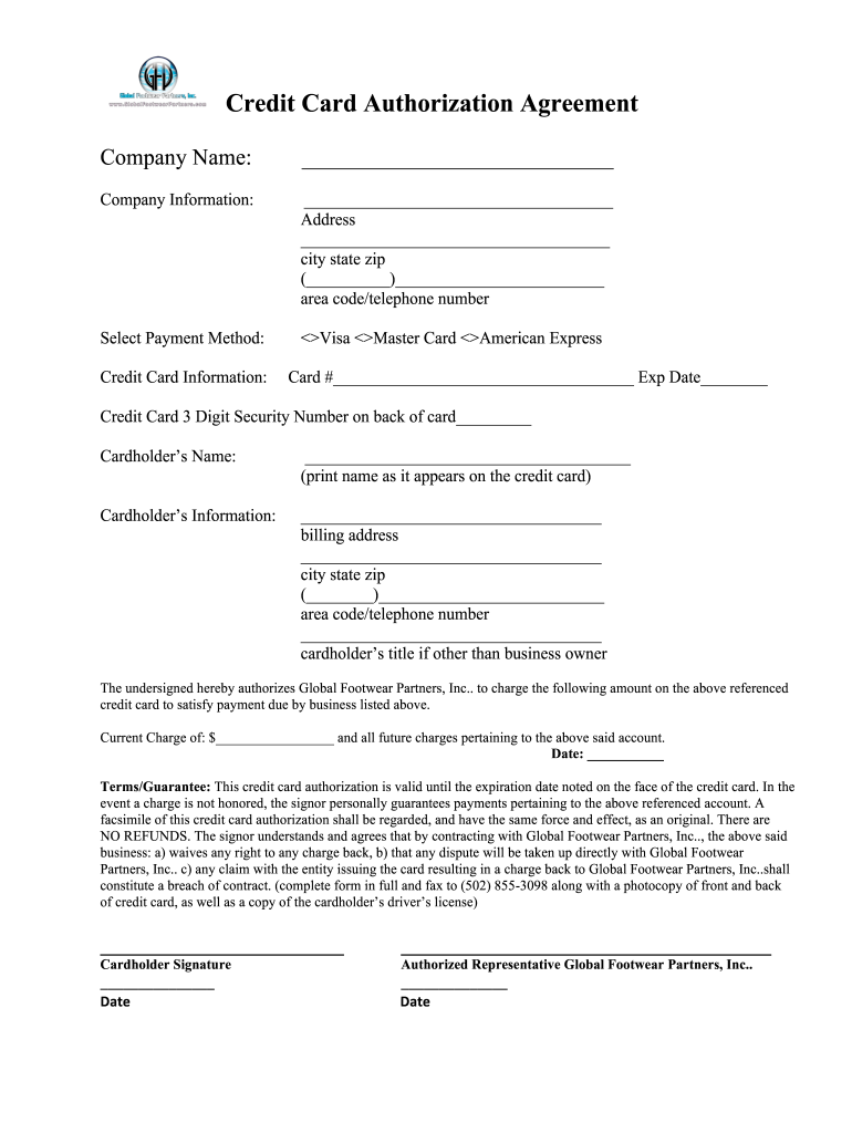 Fillable Online A.W.A.R.E - General Credit Card Authorization Form Fax ...