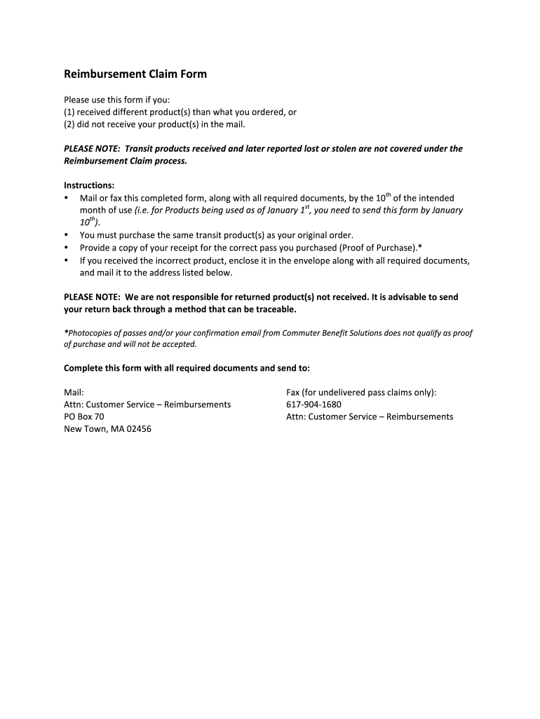 Fillable Online Reimbursement and Replacement Claim Form - Commuter ...