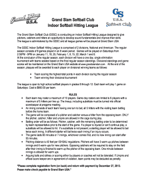 Fillable Online GSSC Indoor Hitting league Registration Form Fax Email ...