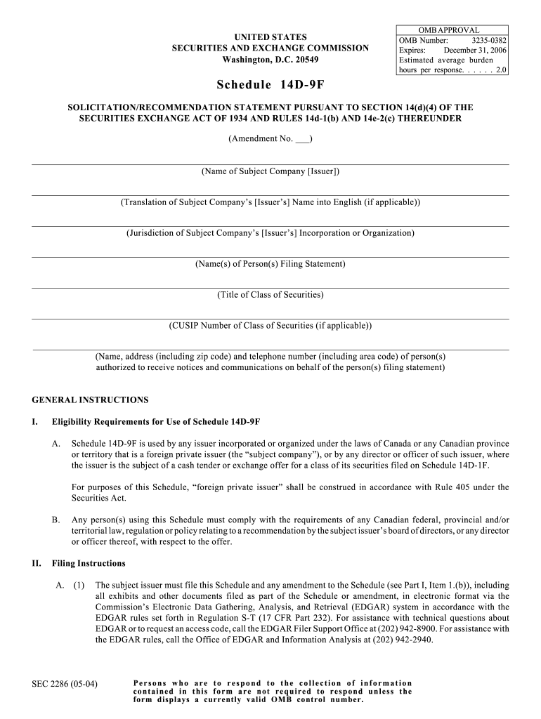 Fillable Online Schedule 14D-95. Solicitation/recommendation statement ...