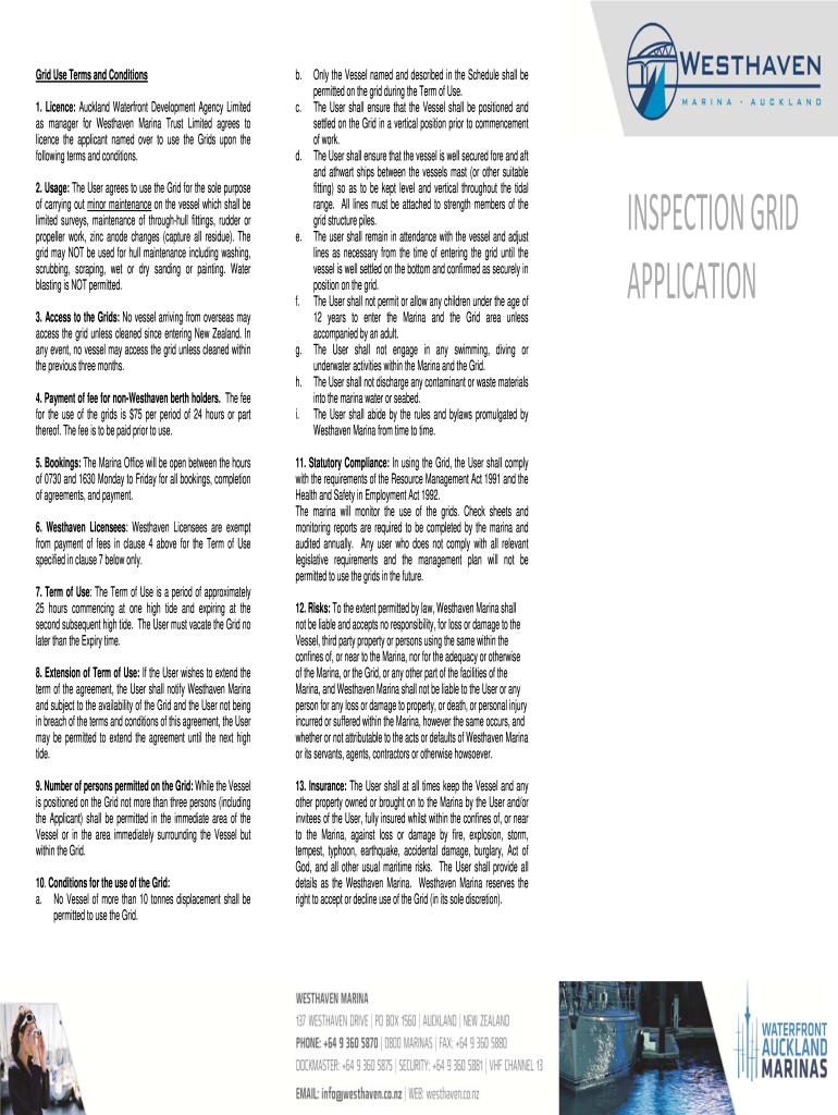 Fillable Online inspection grid application - Westhaven Marina Fax ...