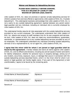 Fillable Online Outside Babysitting Waiver - Childcare Center (01625831 ...
