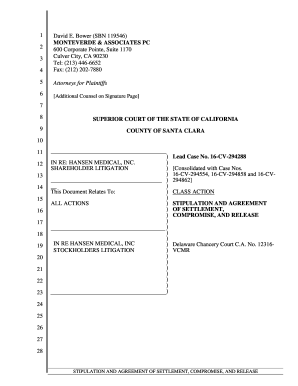 Fillable Online Stipulation and Agreement of Settlement Fully Executed ...