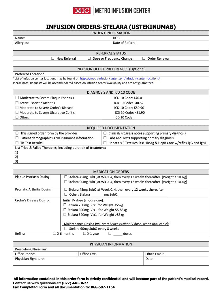 Fillable Online INFUSION ORDERS- () Fax Email Print - pdfFiller