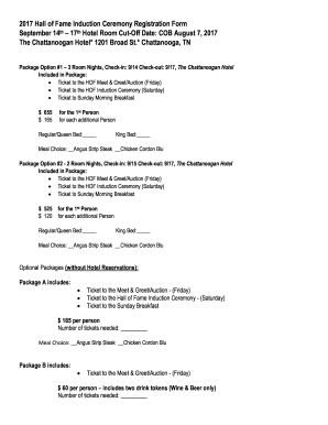 Fillable Online 2017 Hall of Fame Induction Ceremony Registration Form ...