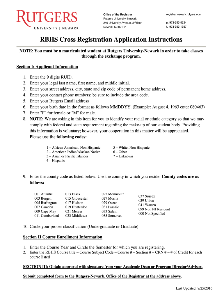Fillable Online RBHS Cross Registration Application Instructions Fax Email Print - pdfFiller