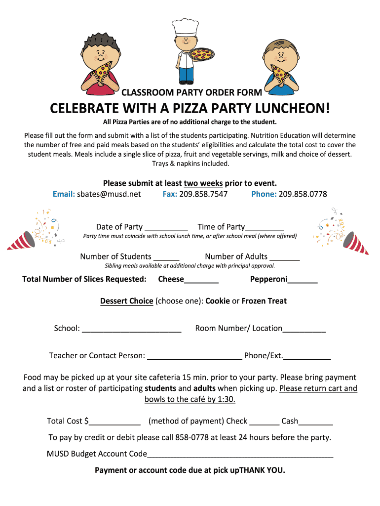 Fillable Online CLASSROOM PARTY ORDER FORM Recised 9.2019 Fax Email Print - pdfFiller