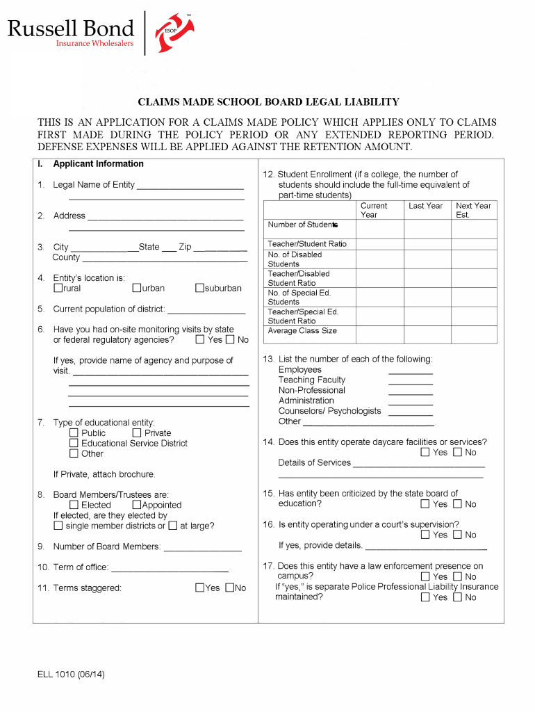 Fillable Online THIS IS AN APPLICATION FOR A CLAIMS MADE POLICY WHICH ...