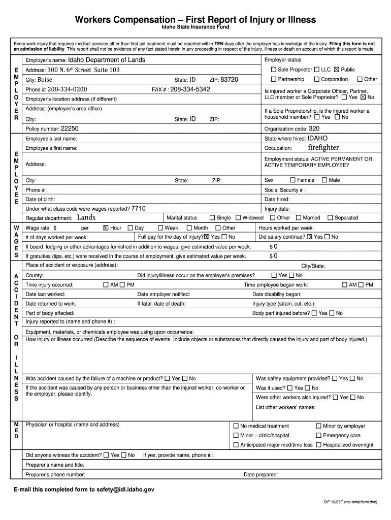 Fillable Online Injured Worker InformationIdaho Industrial Commission ...